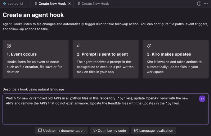 Kiro Hooks : Mises à jour de documents au fur et à mesure des modifications du code, éliminant ...